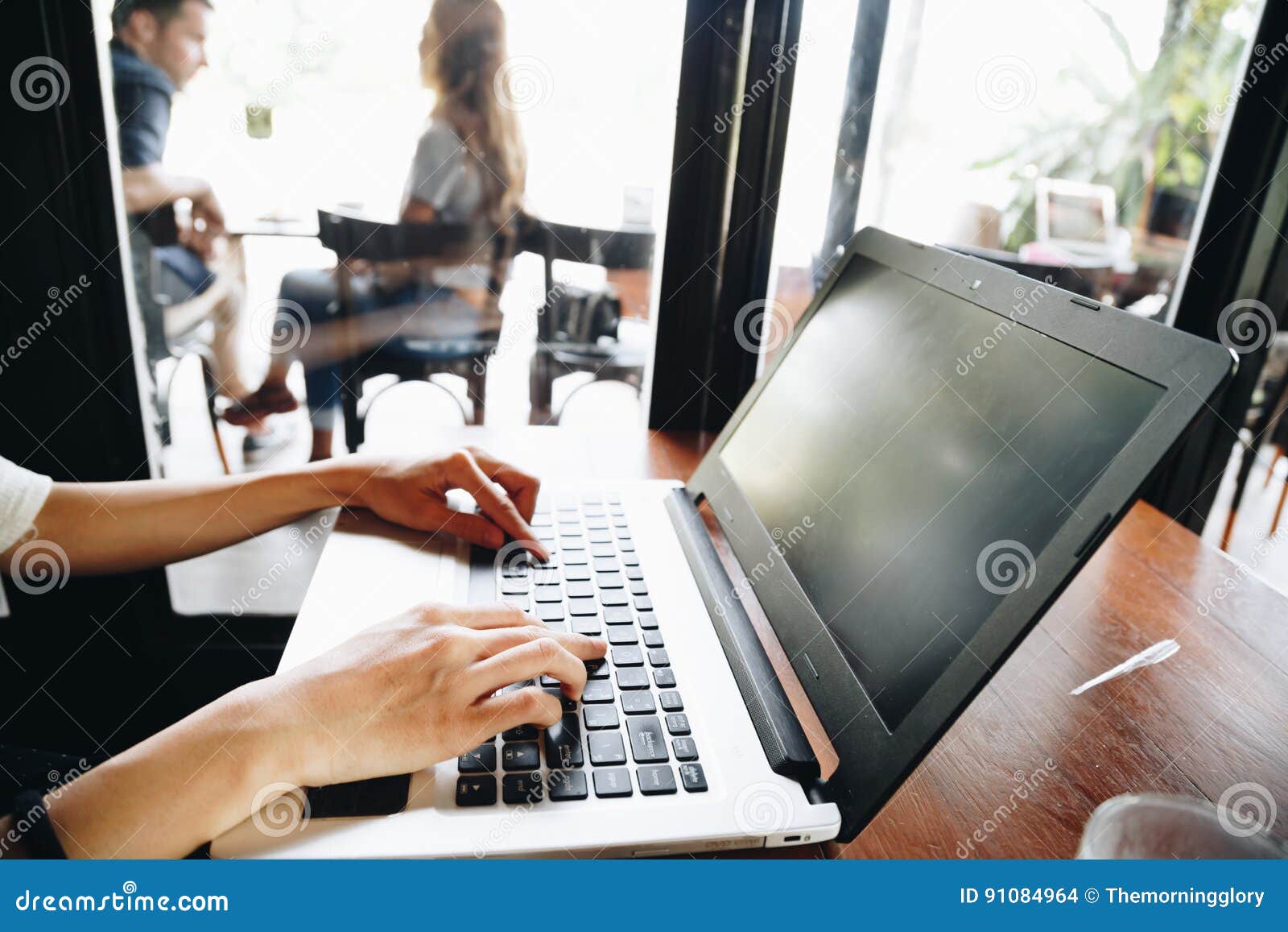 Student Women Use Laptop Computer in Modern Art Cafe Stock Photo ...