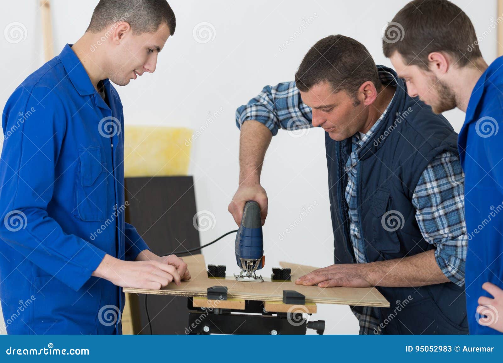 Student Woodworking Class Learning To Drill with Nails Stock Image ...