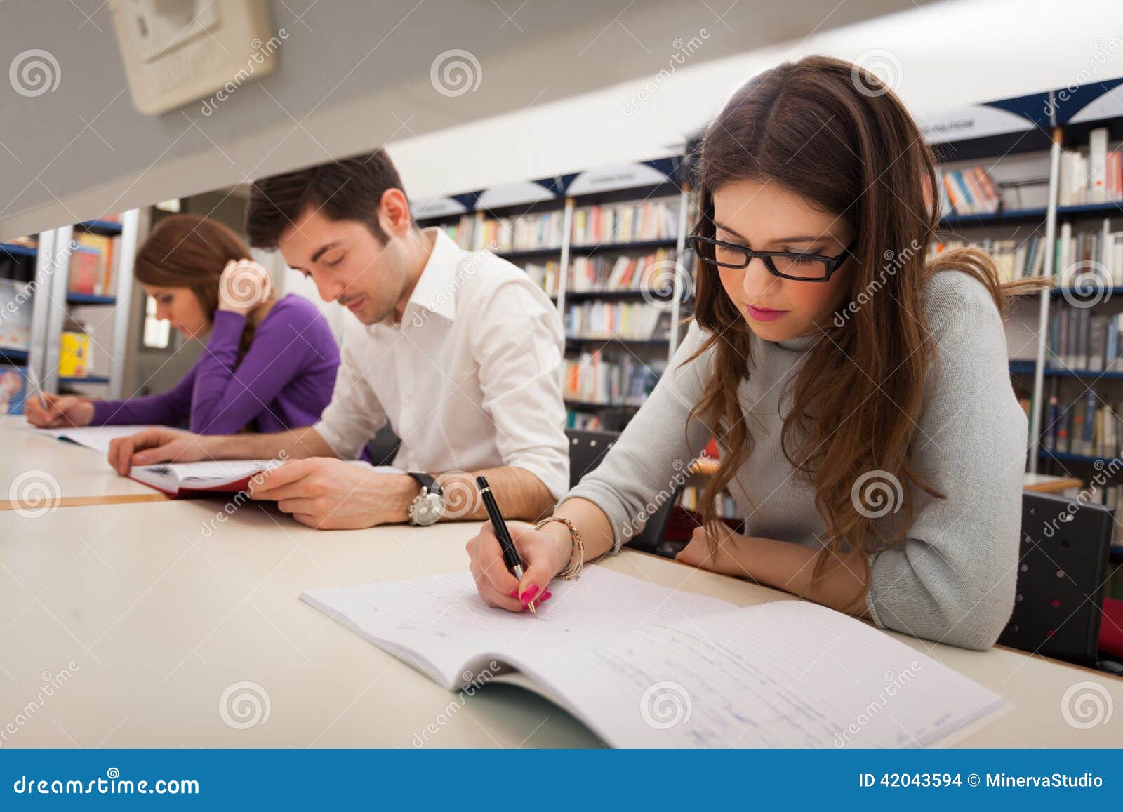 Student at Work in a Library Stock Photo - Image of girls, indoor: 42043594