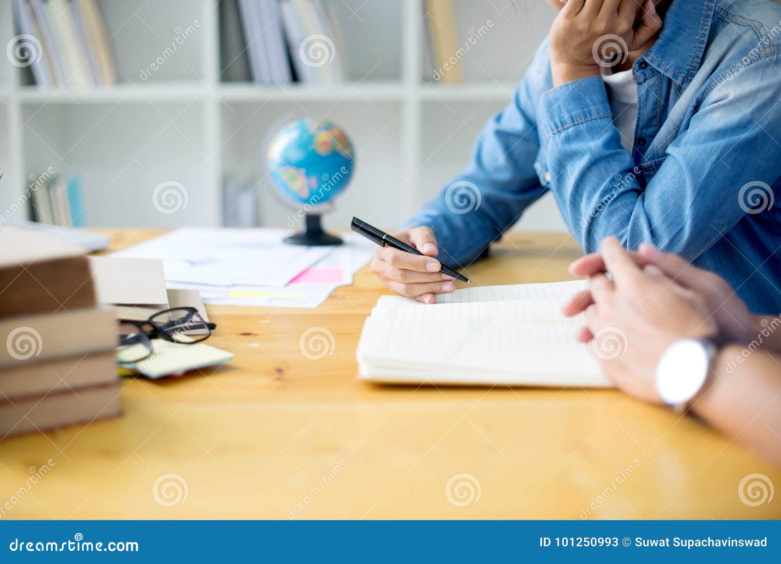 Student Work in the Library on the Table Stock Image - Image of ...