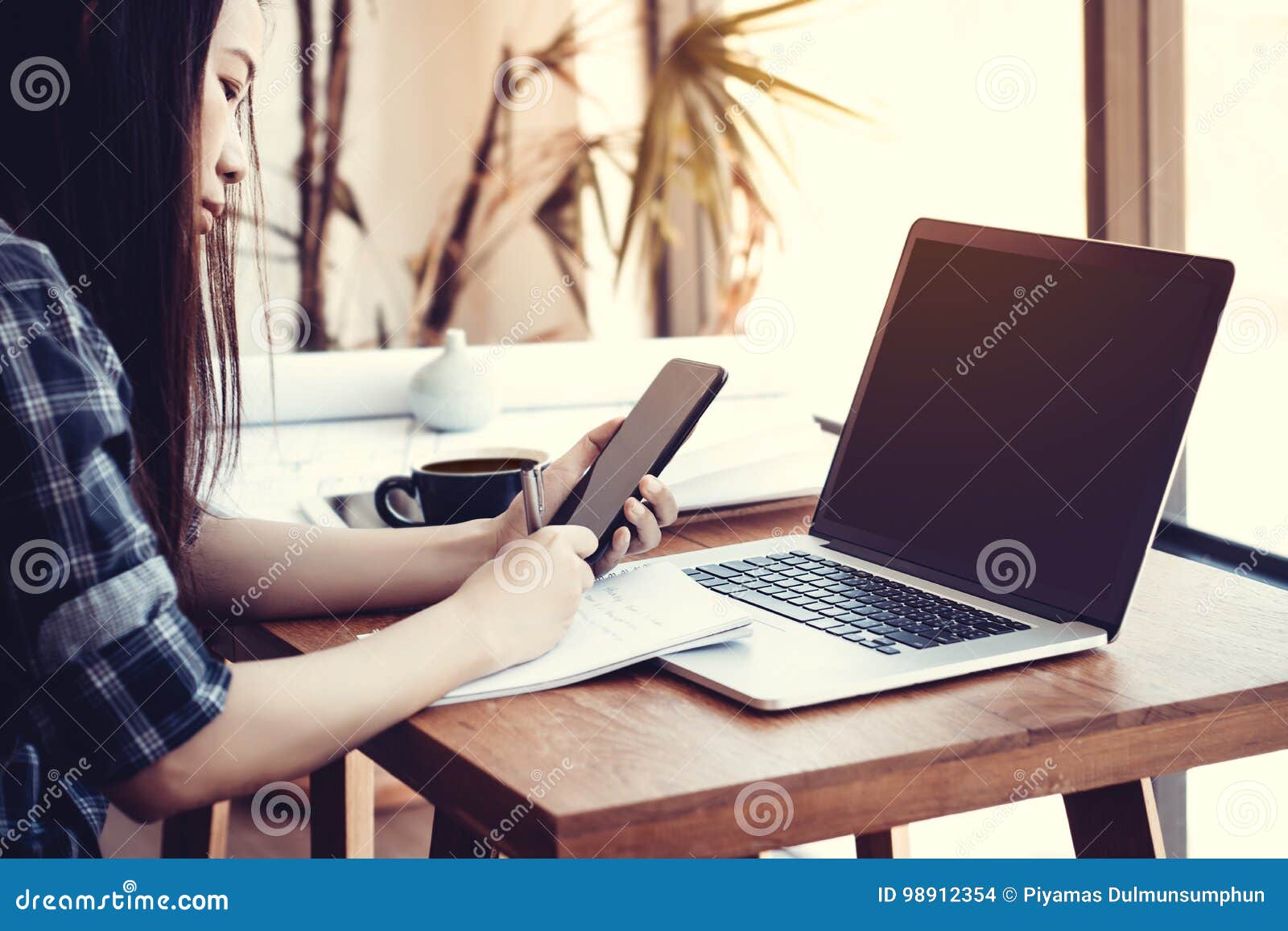 Student Work Process Concept. Young Asisn Woman Working Stock Photo ...