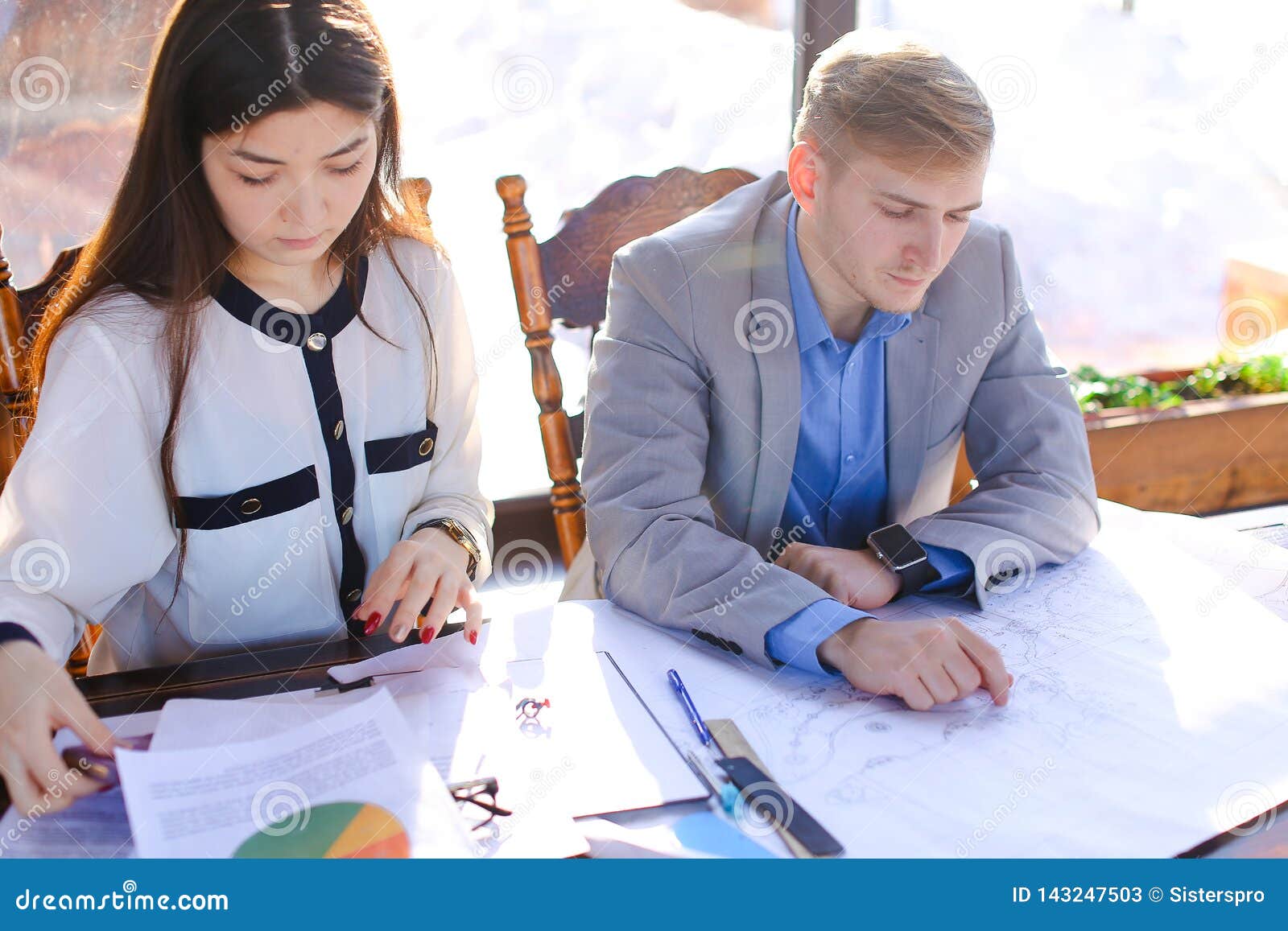 Student Working about Architectural Project at Cafe. Stock Image ...