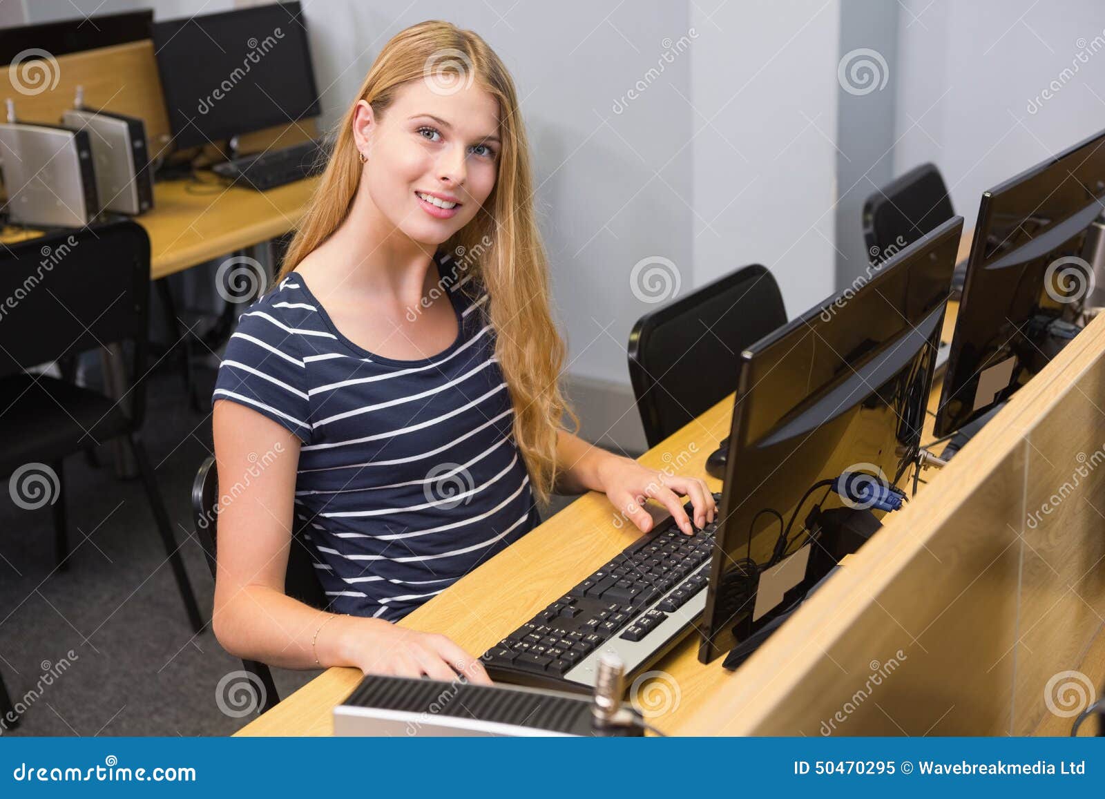 Student Working on Computer in Classroom Stock Image - Image of ...