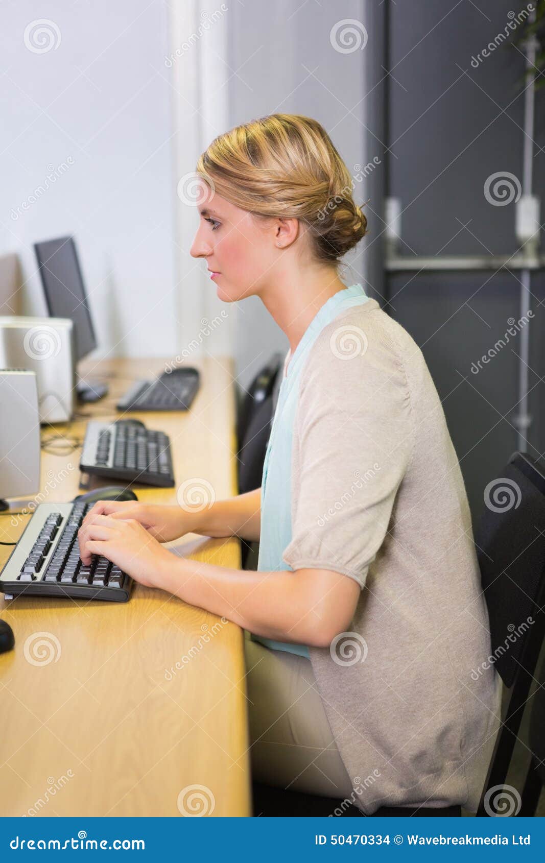 Student Working on Computer in Classroom Stock Photo - Image of ...