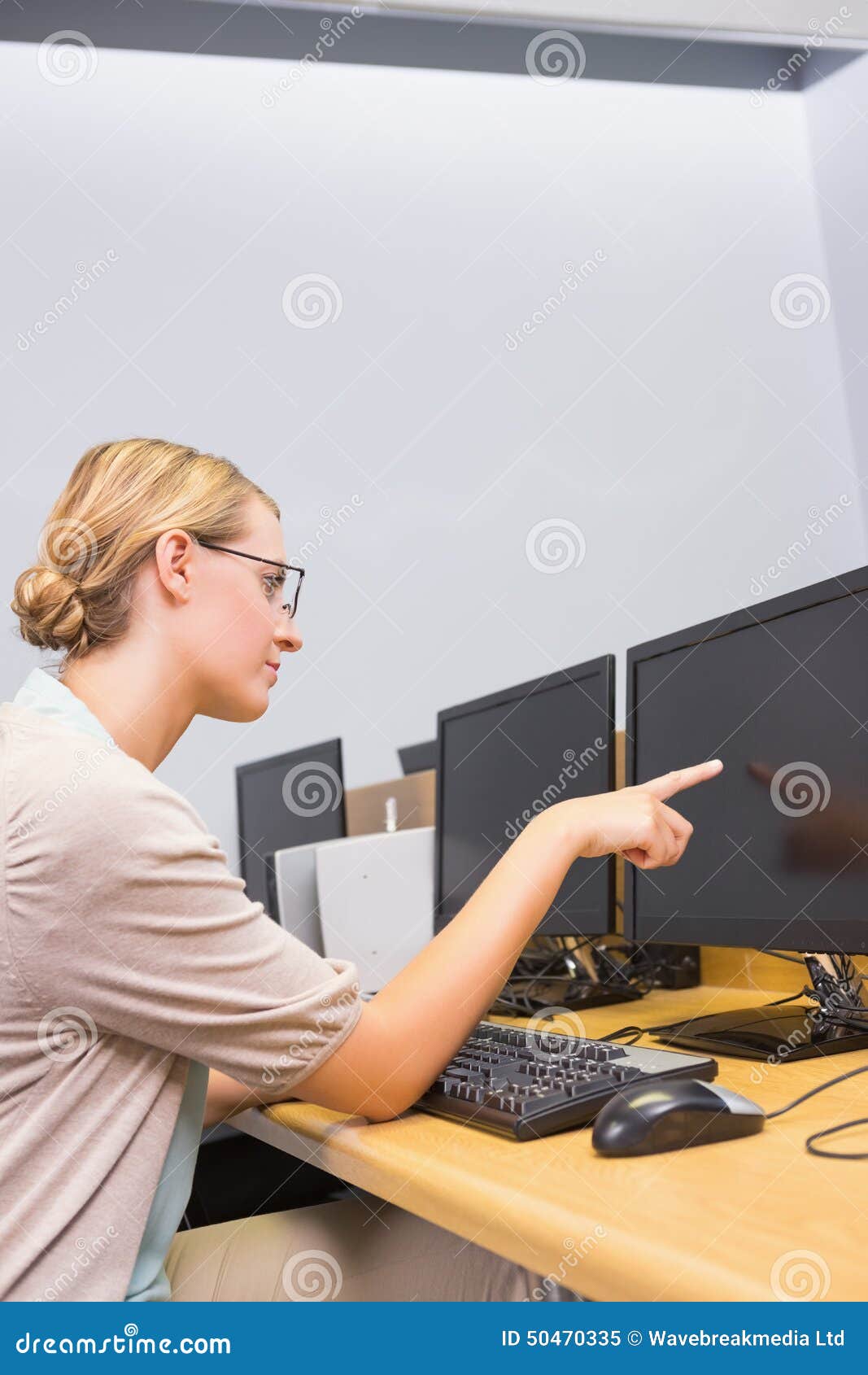Student Working on Computer in Classroom Stock Image - Image of ...