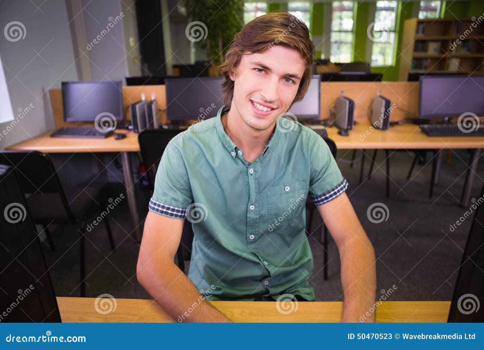 Student Working on Computer in Classroom Stock Image - Image of ...