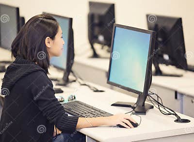 Student Working in Computer Lab Stock Image - Image of monitor ...