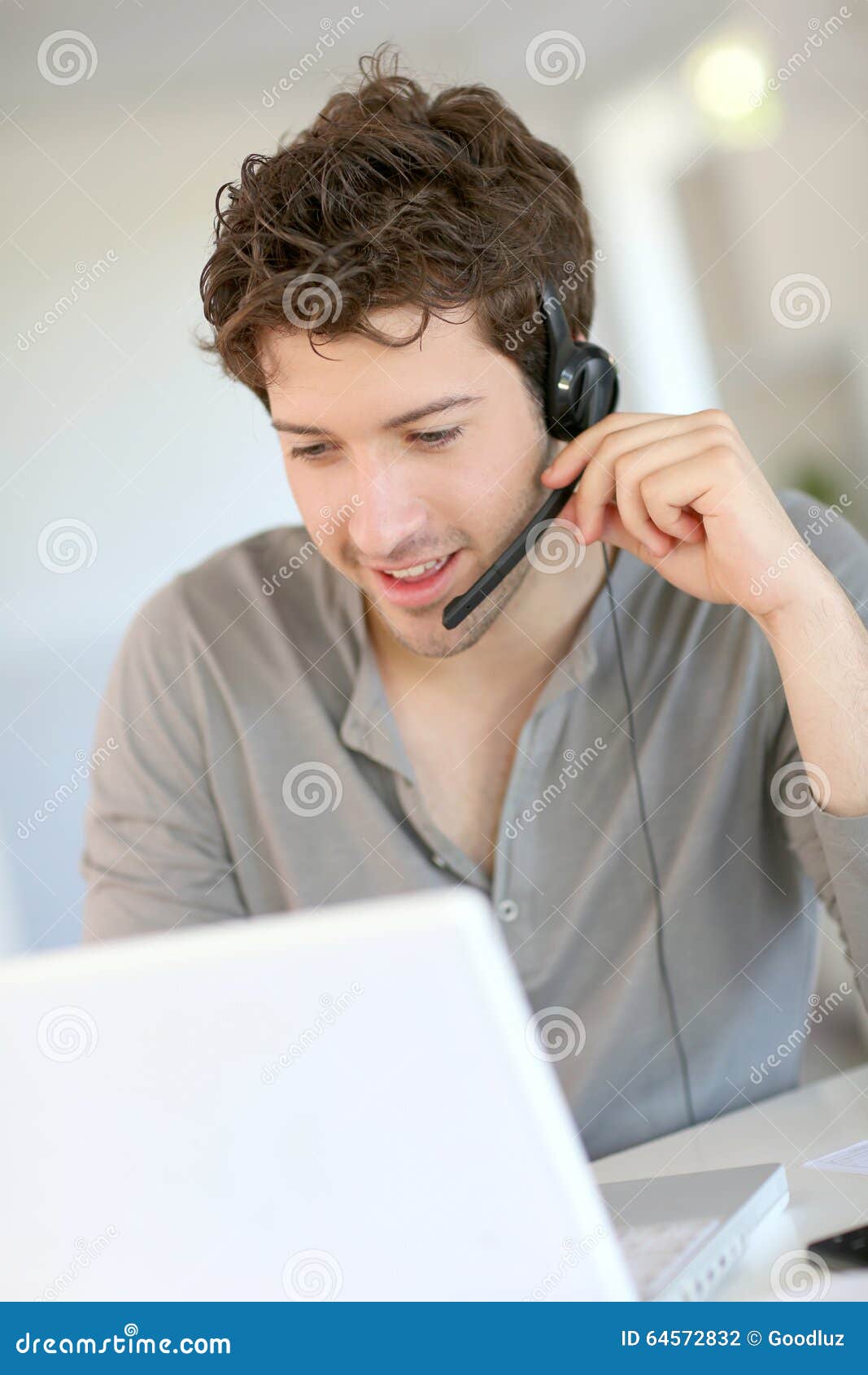 Student Working at Home with Headset Learning Foreign Language Stock ...