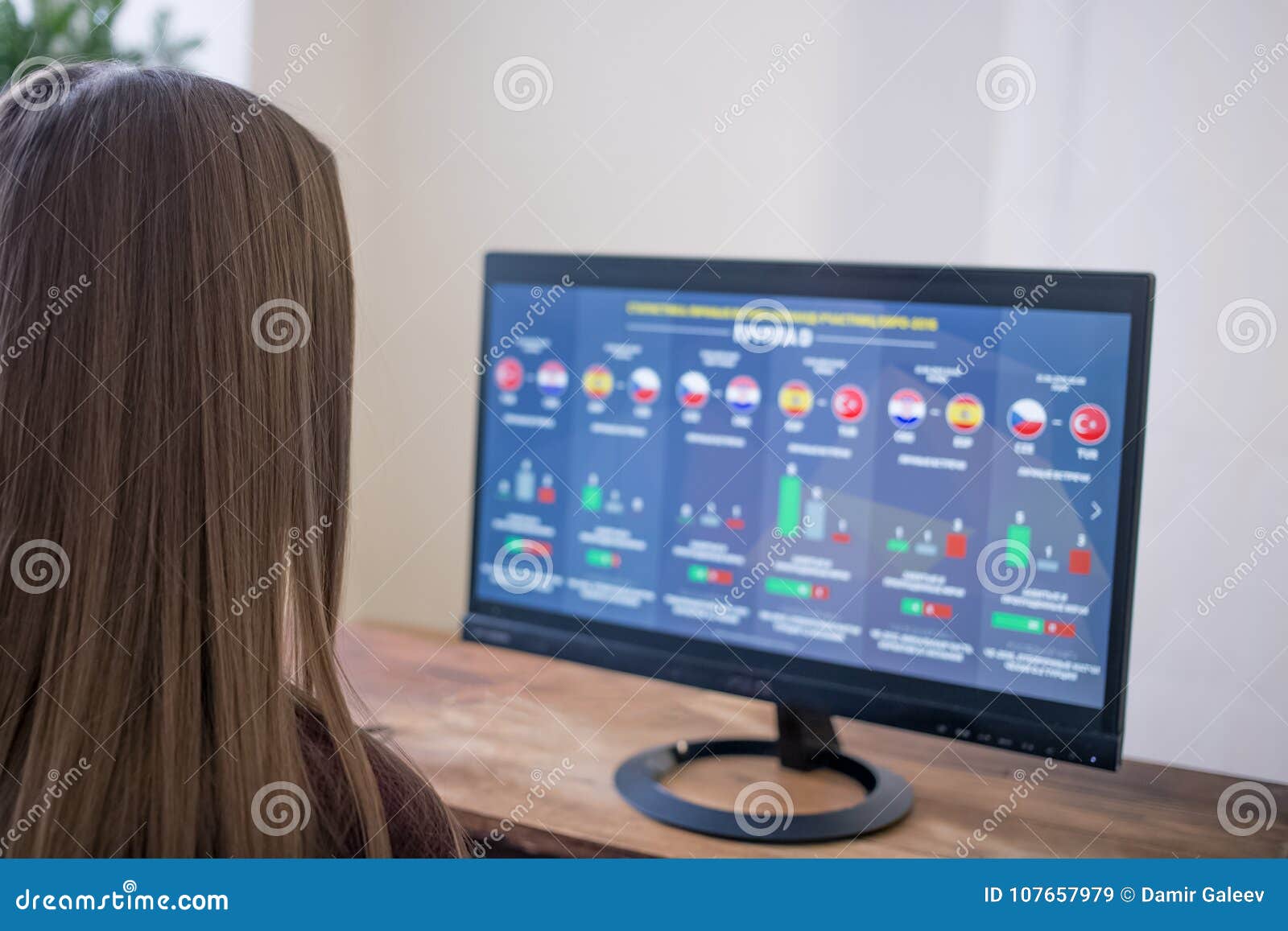 A Student Working at Home Using the Computer, Watching the Screen ...