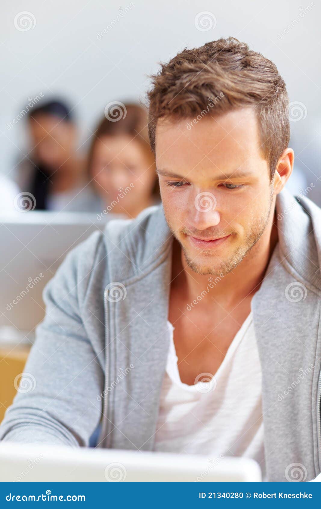 Student working at laptop stock photo. Image of exam - 21340280