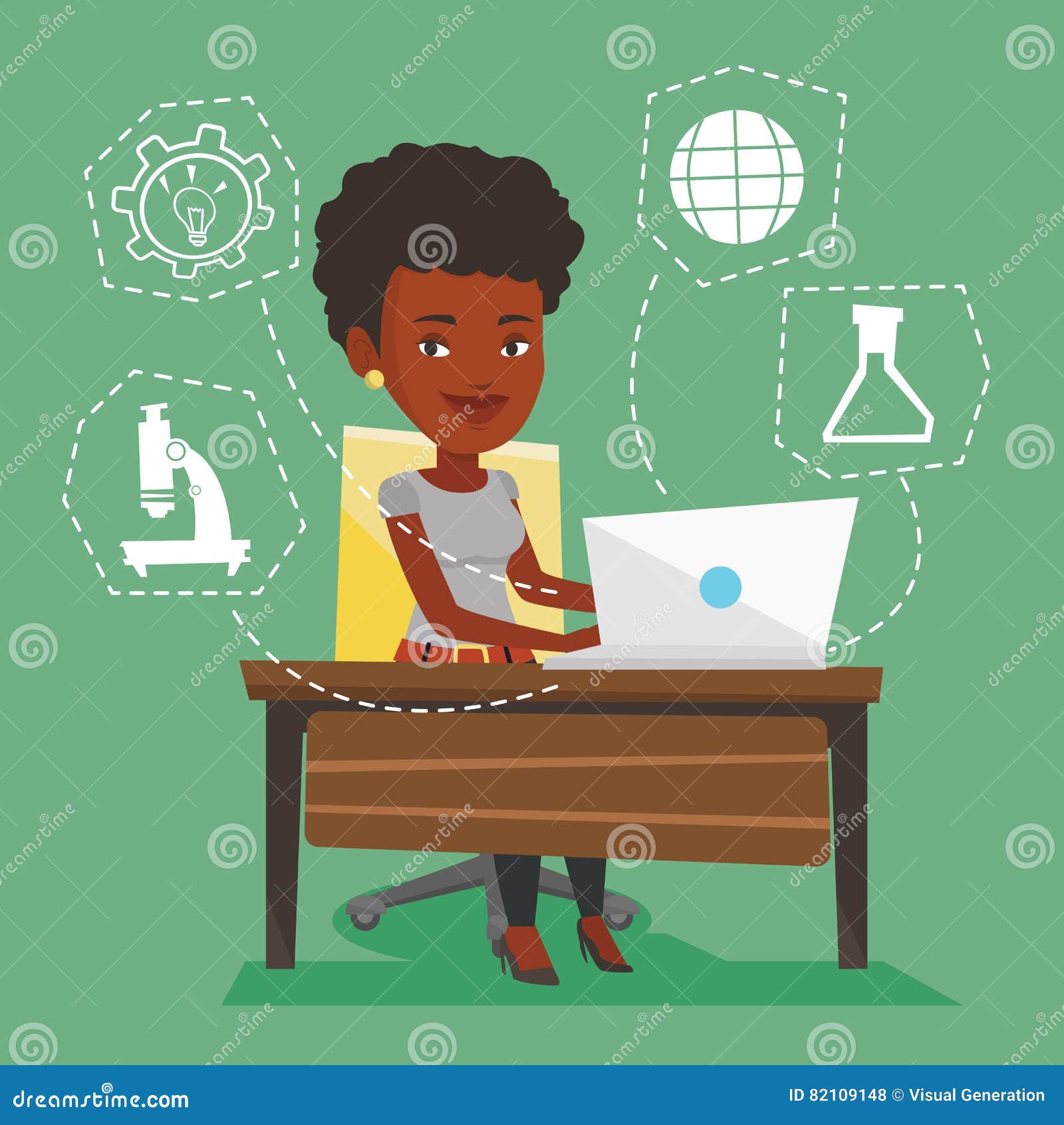 Student Working on Laptop Vector Illustration. Stock Vector ...
