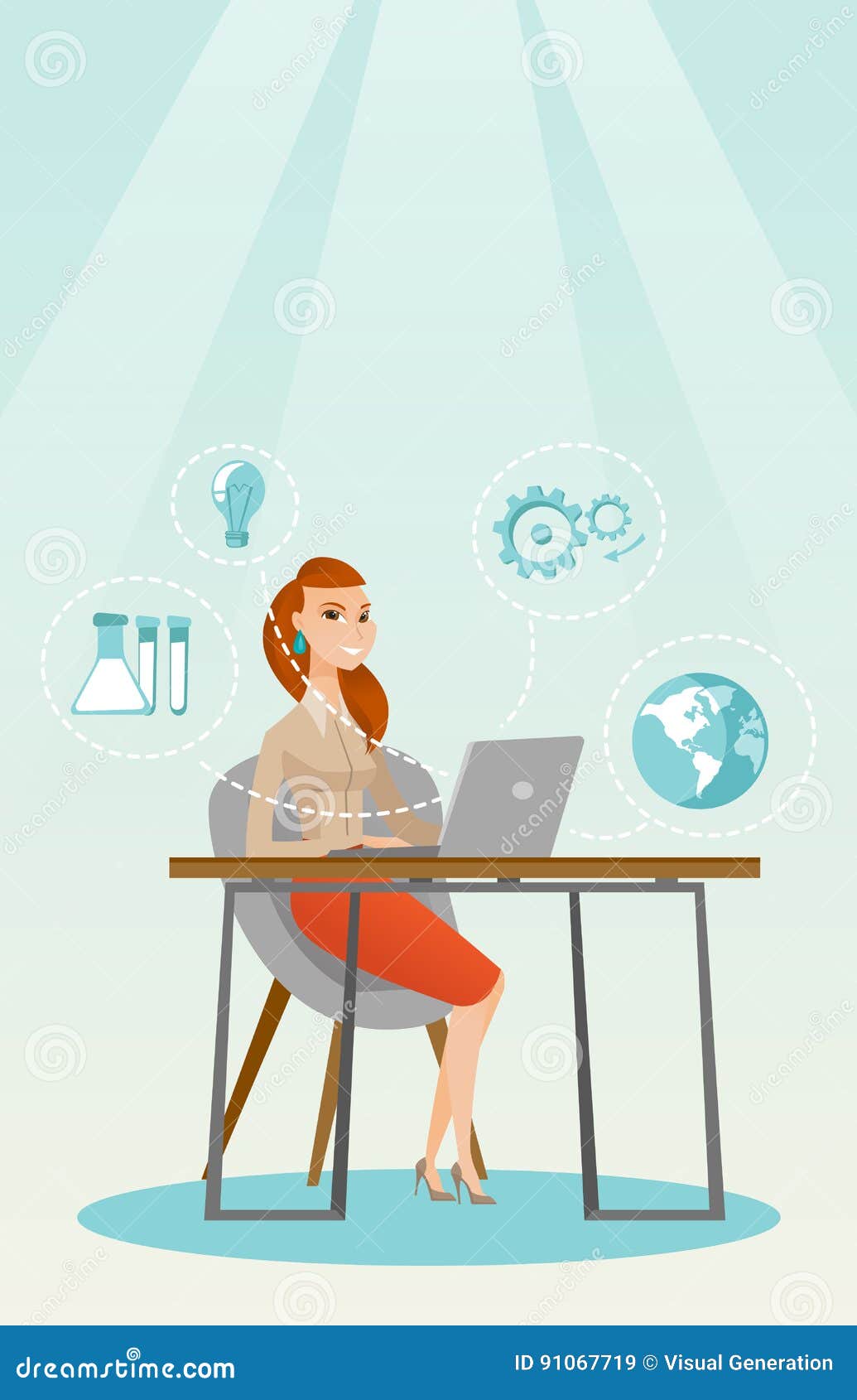Student Working on Laptop Vector Illustration. Stock Vector ...