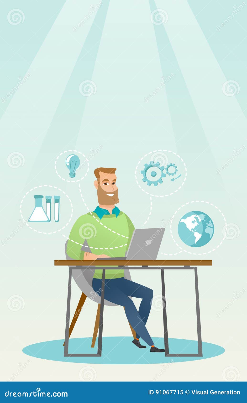 Student Working on Laptop Vector Illustration. Stock Vector ...