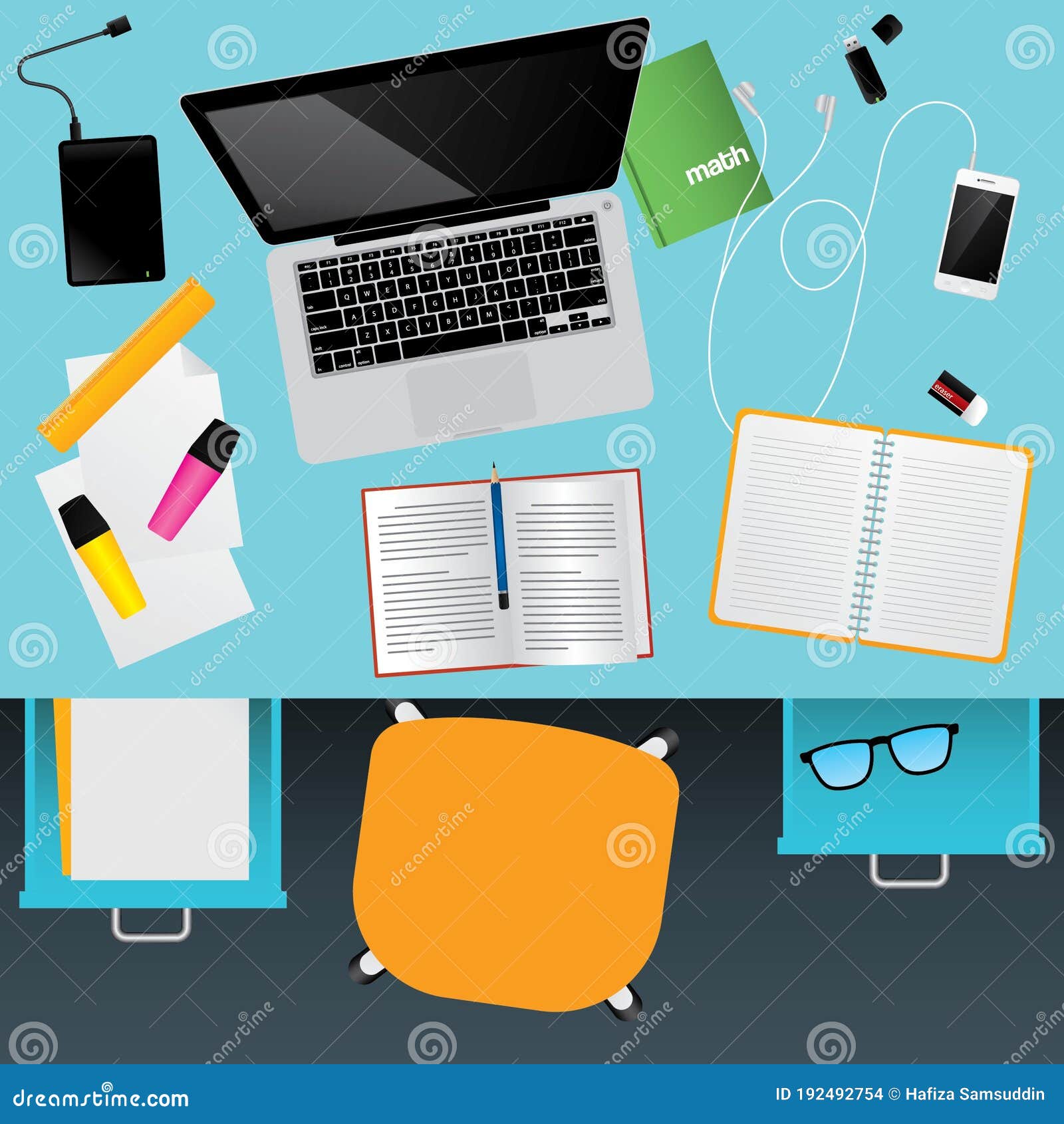 Student Workspace Design. Vector Illustration Decorative Design Stock ...