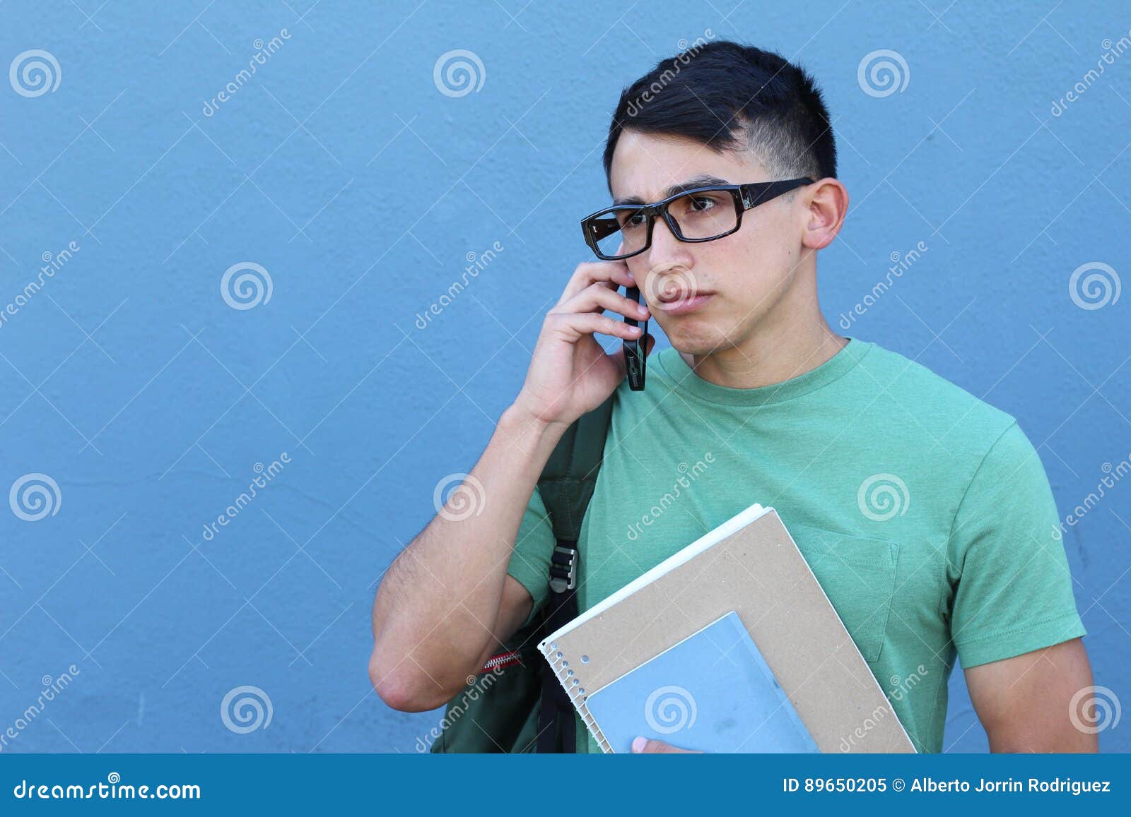 Student Worried on a Phone Call Stock Image - Image of backpack ...