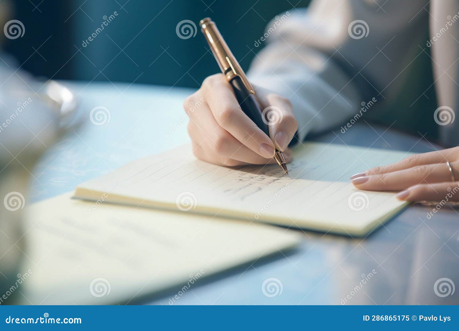 Student Writes in a Notebook on the Table. AI Generated Stock ...