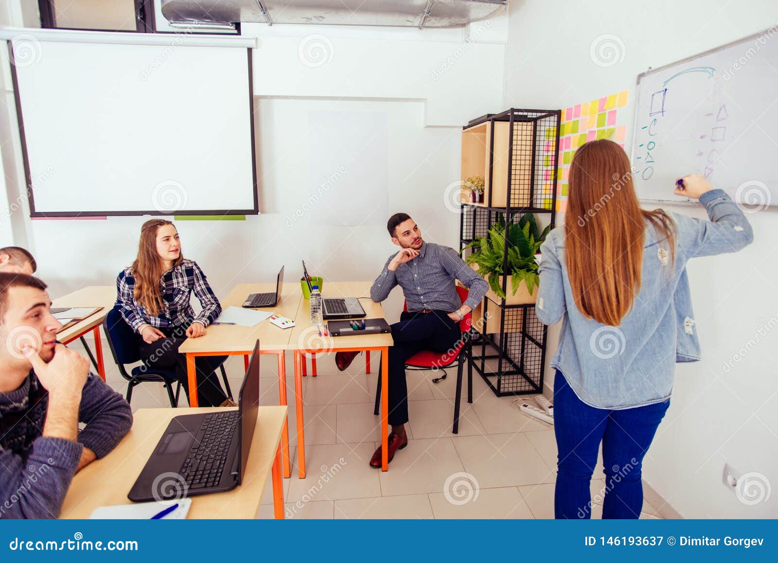 Student Writing on the Board Stock Image - Image of friends, briefing ...