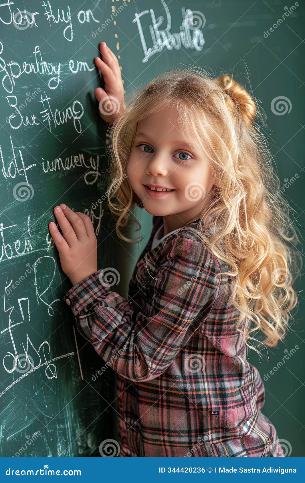 Student Writing on Chalkboard in Classroom, Blonde Girl, Learning ...