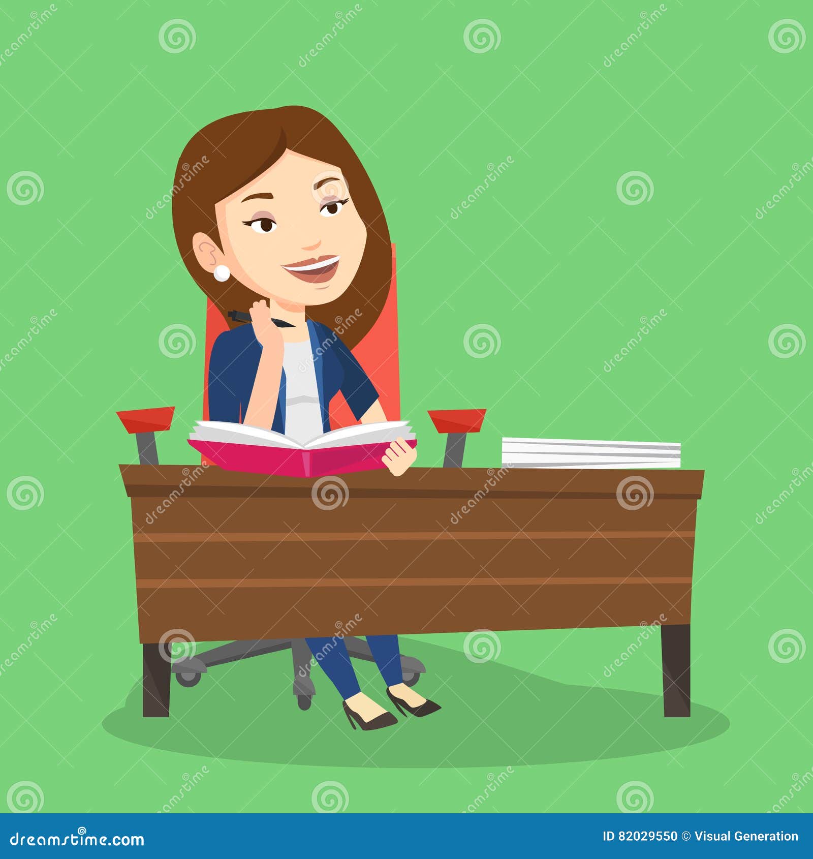 Cartoon Student Writing At Desk Thinking