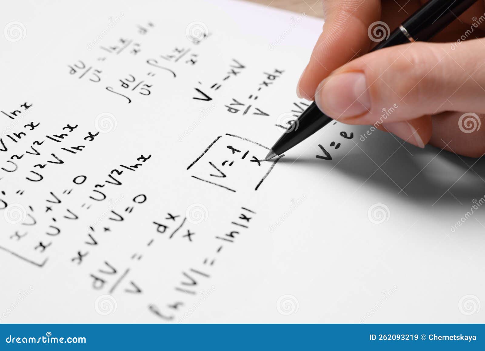 Student Writing Different Mathematical Formulas on Paper, Closeup Stock ...
