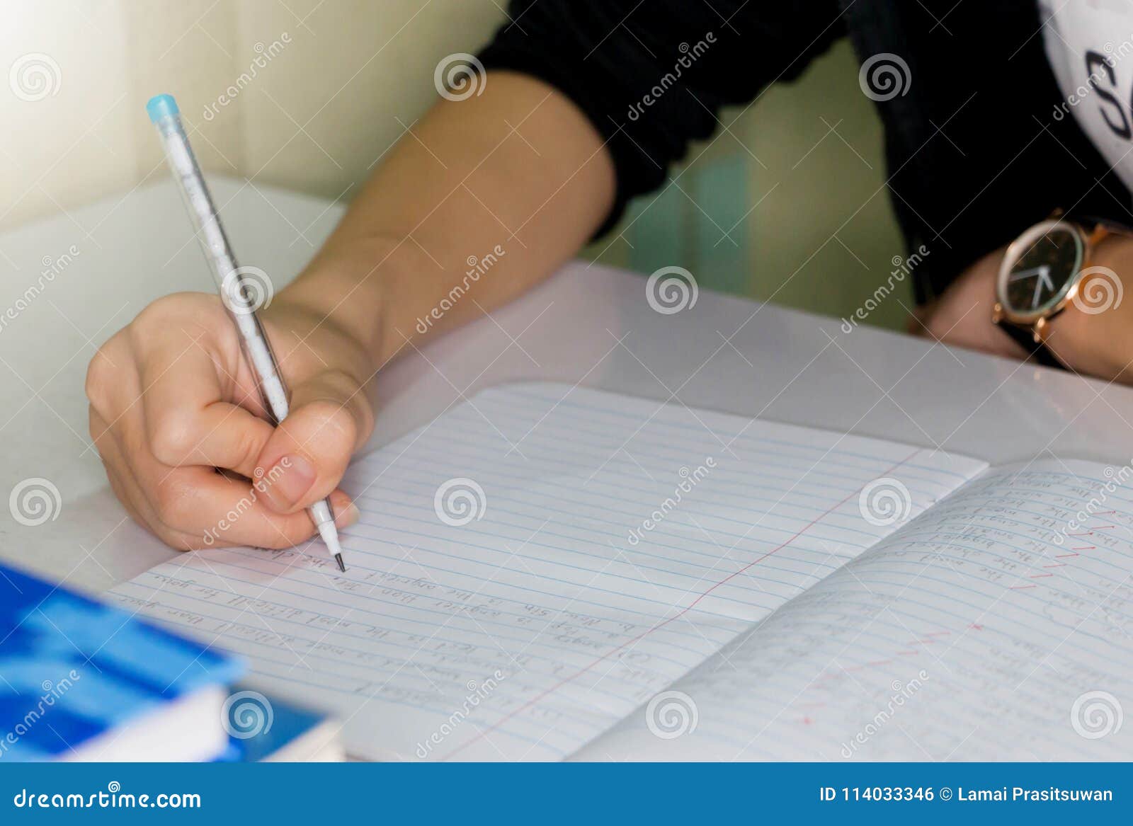 Student Writing English Lesson in Class Stock Photo - Image of practice ...
