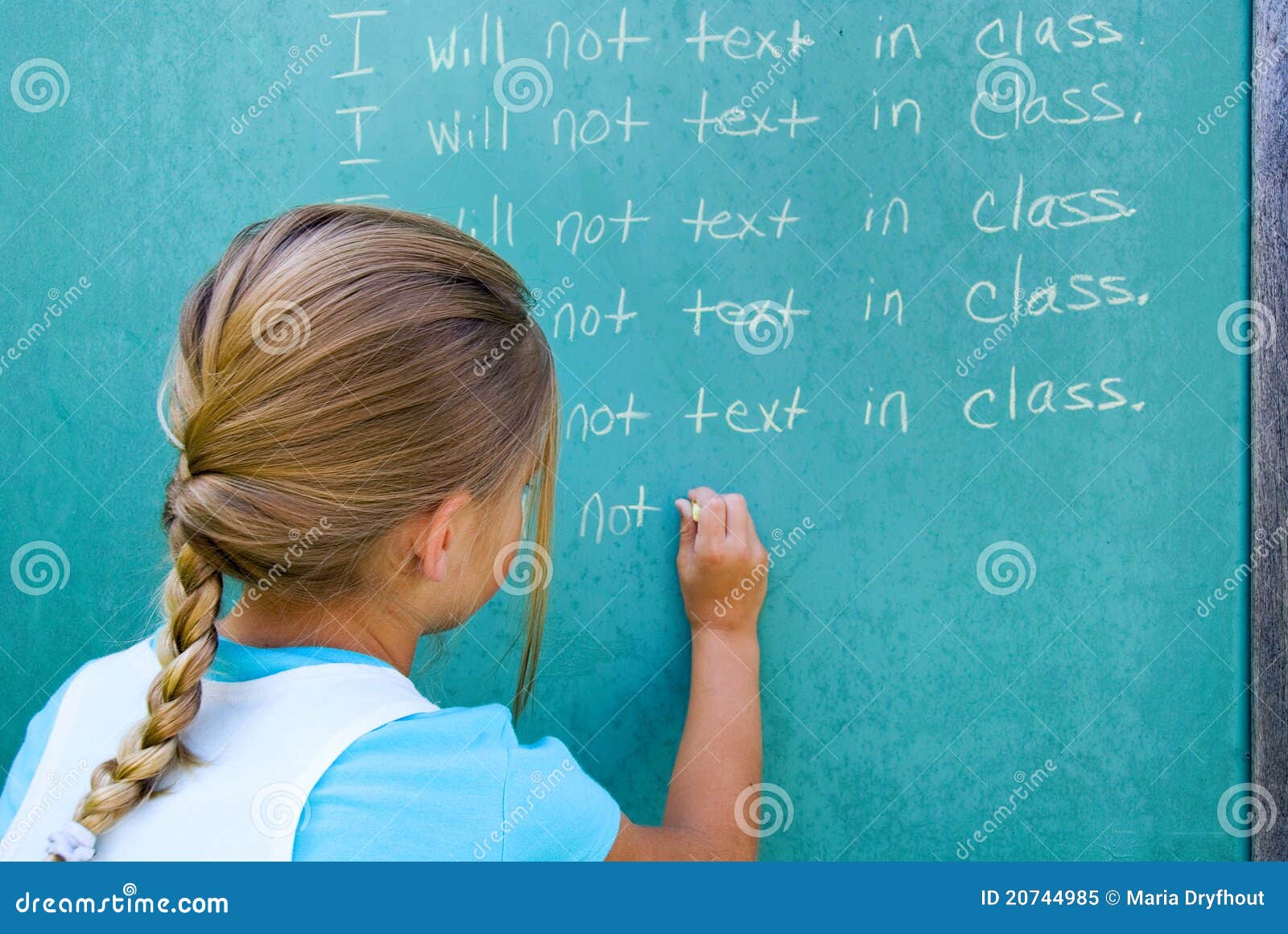 Young Girl Writing Lines on Chalkboard Stock Image - Image of writing ...