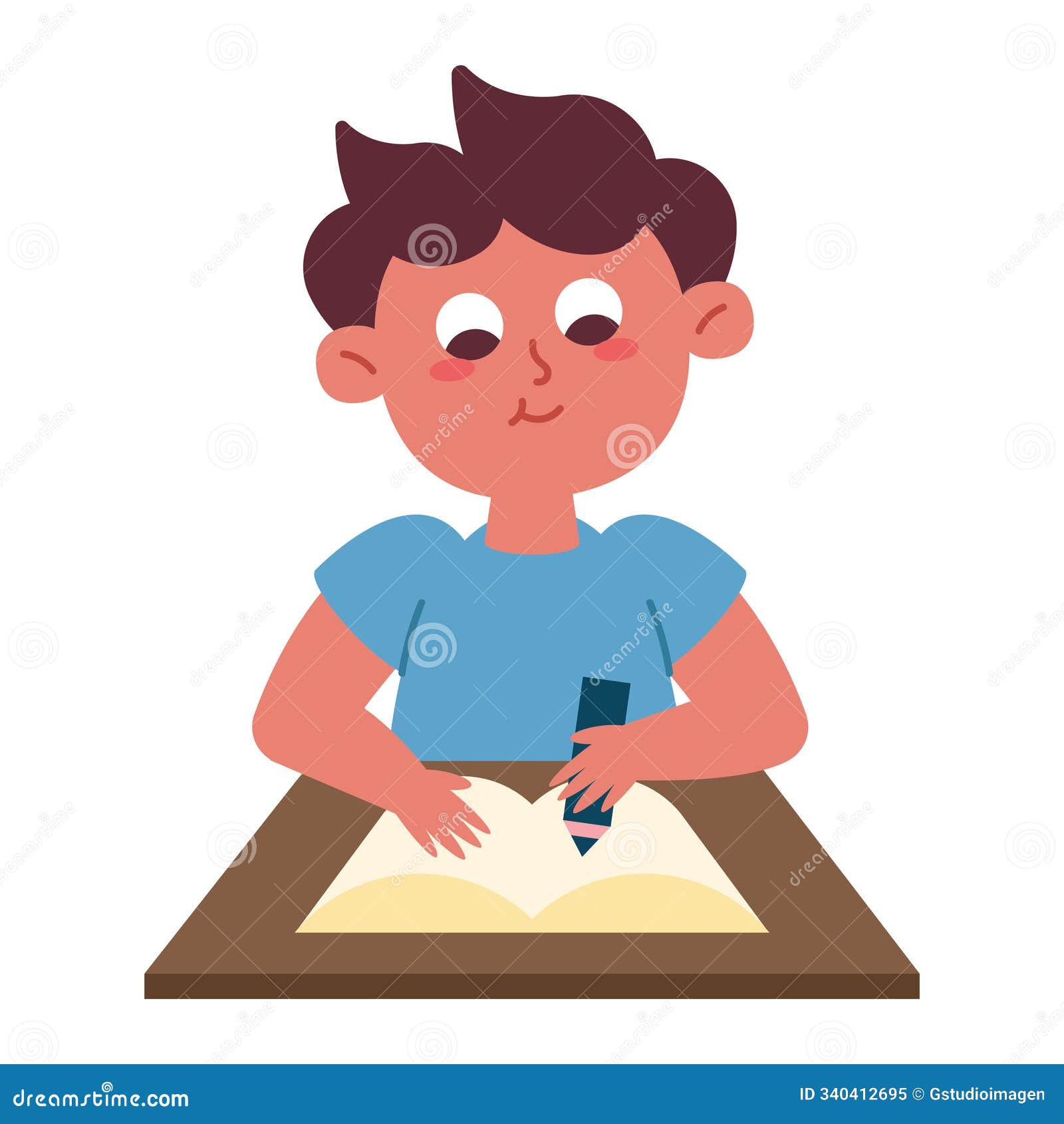 Student Writing on Notebook with a Pencil Stock Illustration ...