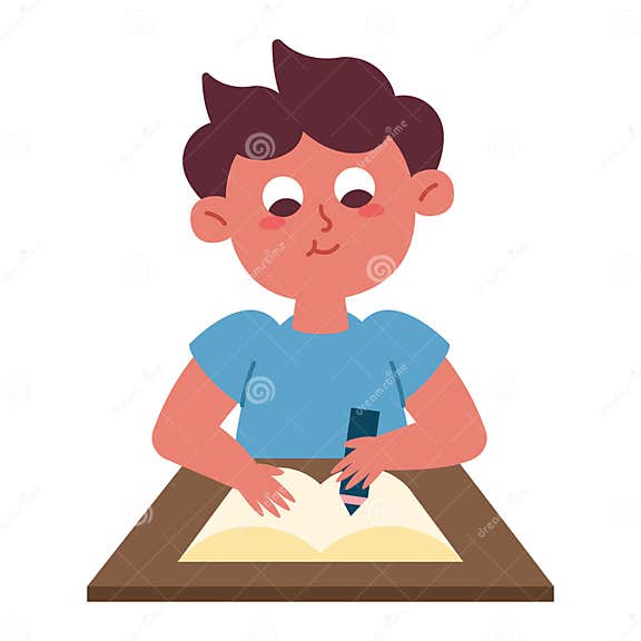 Student Writing on Notebook with a Pencil Stock Illustration ...