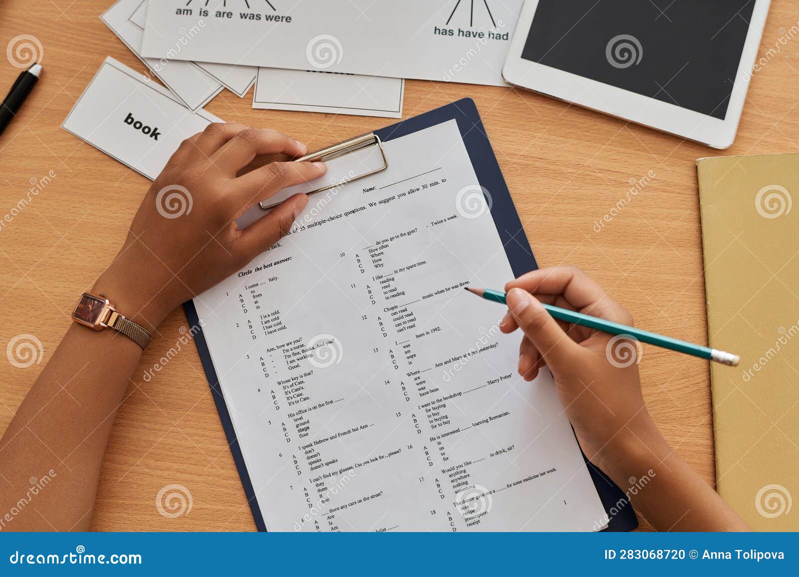 Student Writing Test at Lesson Stock Photo - Image of paper, english ...