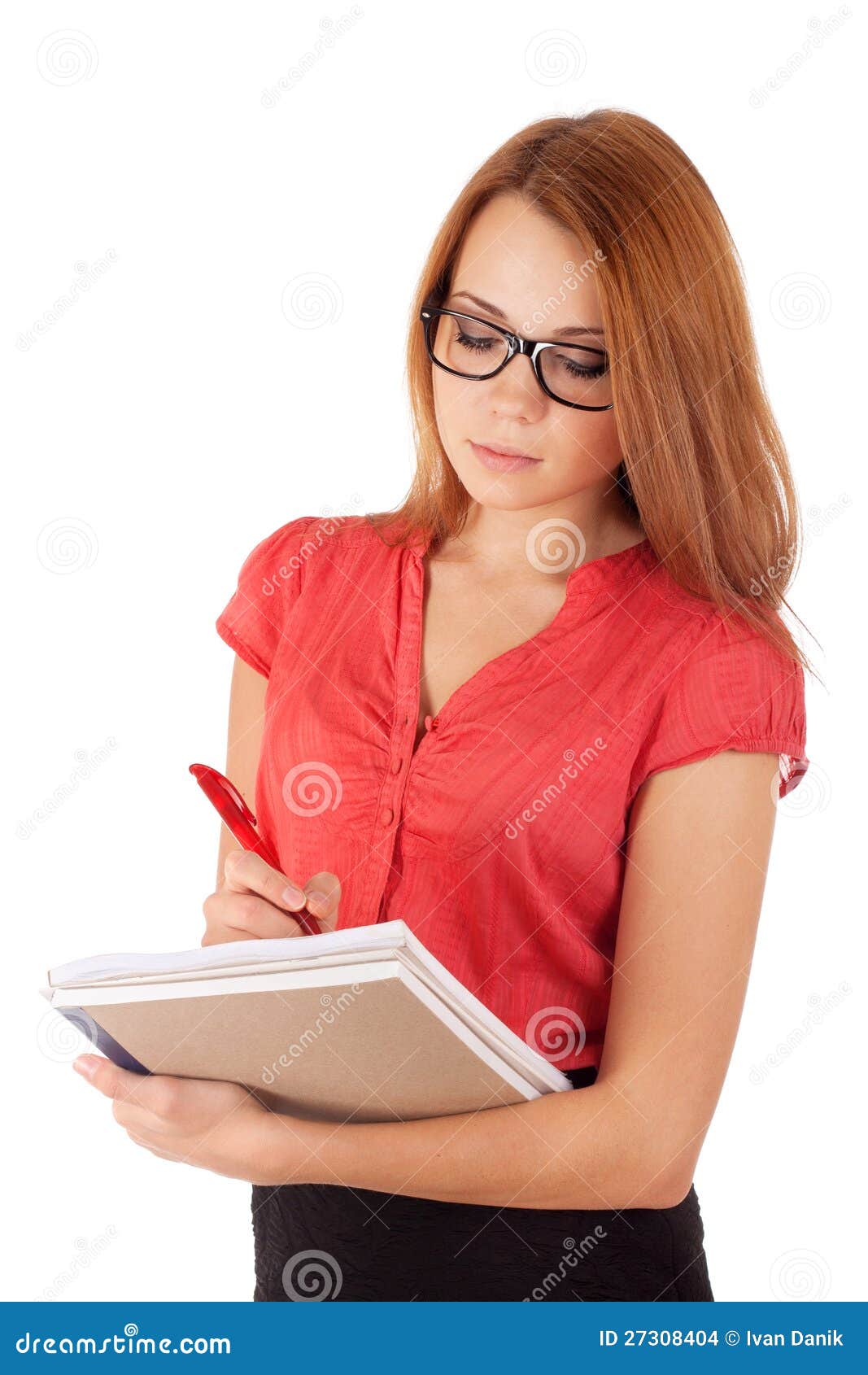 Student Writing in Work Book Stock Photo - Image of portrait, casual ...