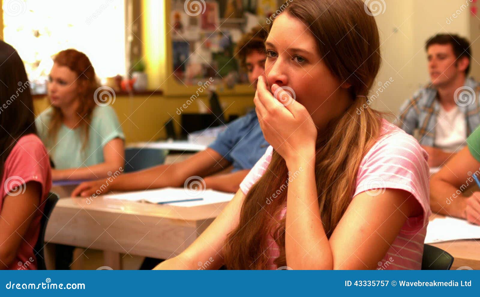 Student Yawning in Classroom Stock Video - Video of university, woman ...