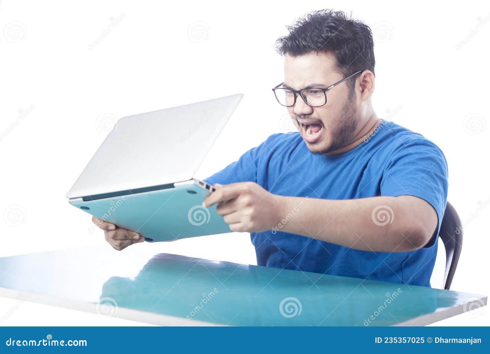 Student Yelling and Breaking Laptop in White Background Stock Image ...