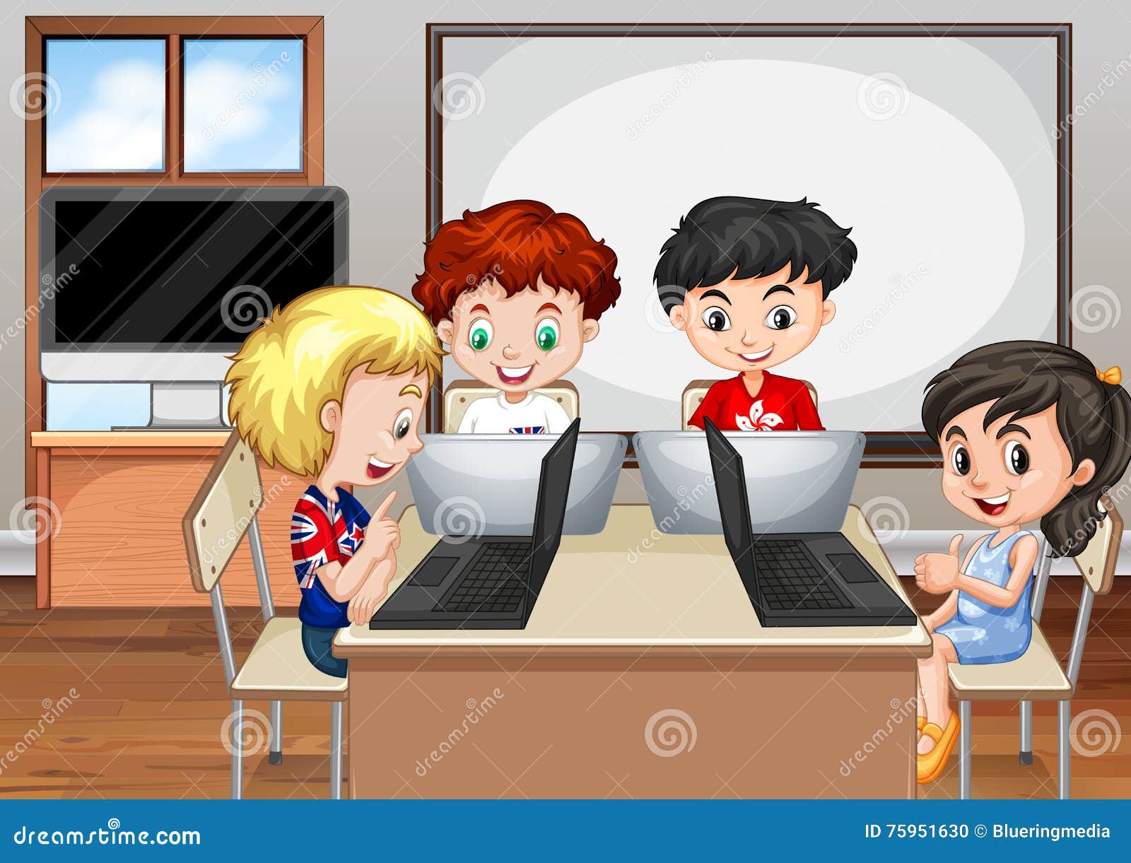 Studenti Che Lavorano Al Computer Nella Sala Illustrazione Vettoriale ...