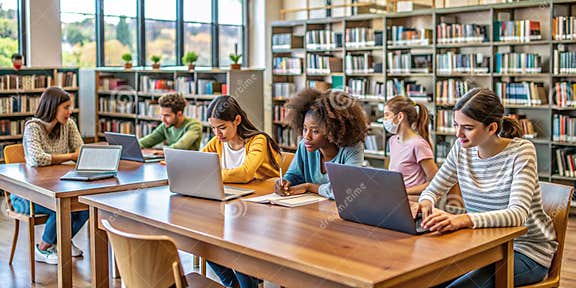 Students are Accessing Distance Learning Resources in the Library AI ...