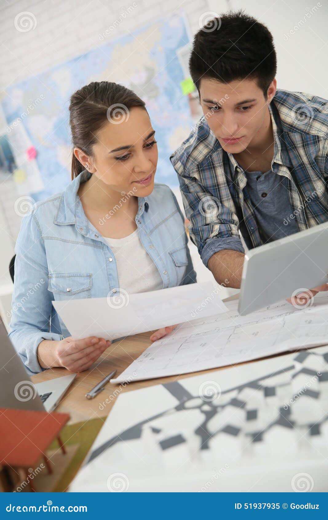 Students in Architecture Working on Project Using Tablet Stock Image ...