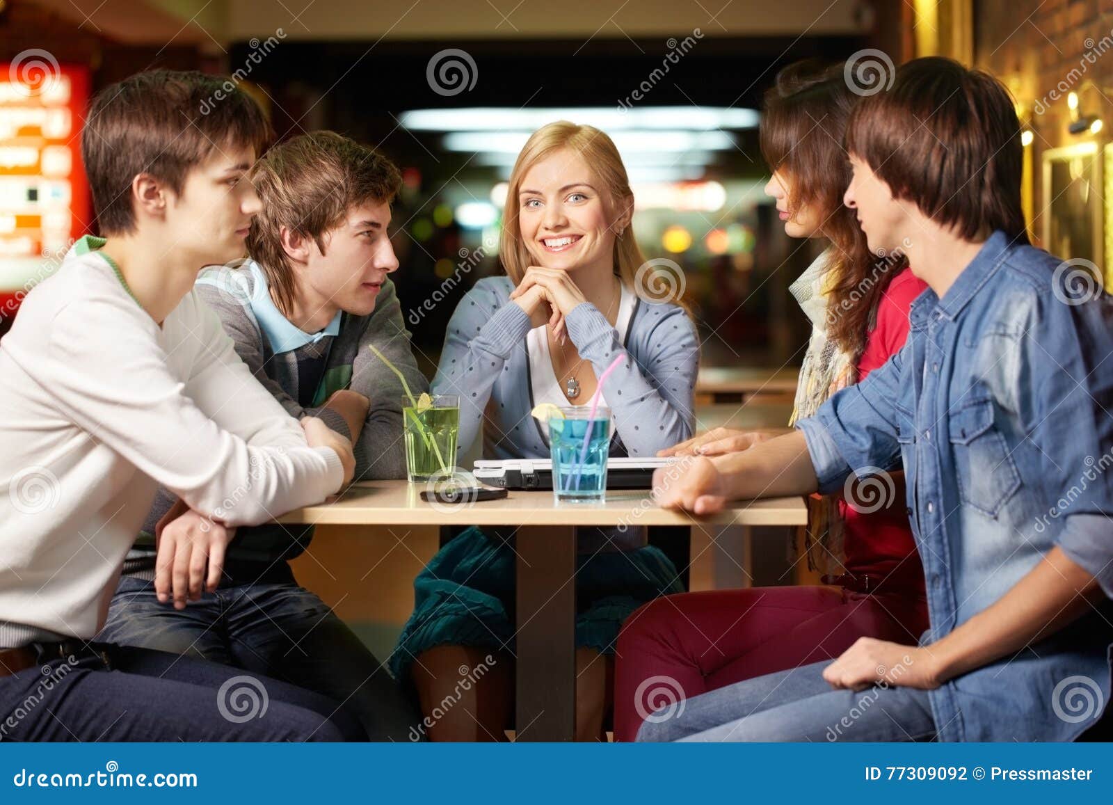 Students Around Table in Cafe Stock Photo - Image of girl, drink: 77309092