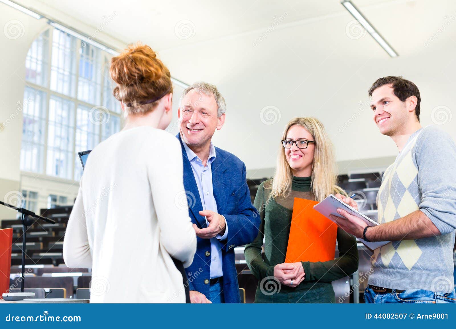 Students Asking Professor in College Auditorium Stock Image - Image of ...