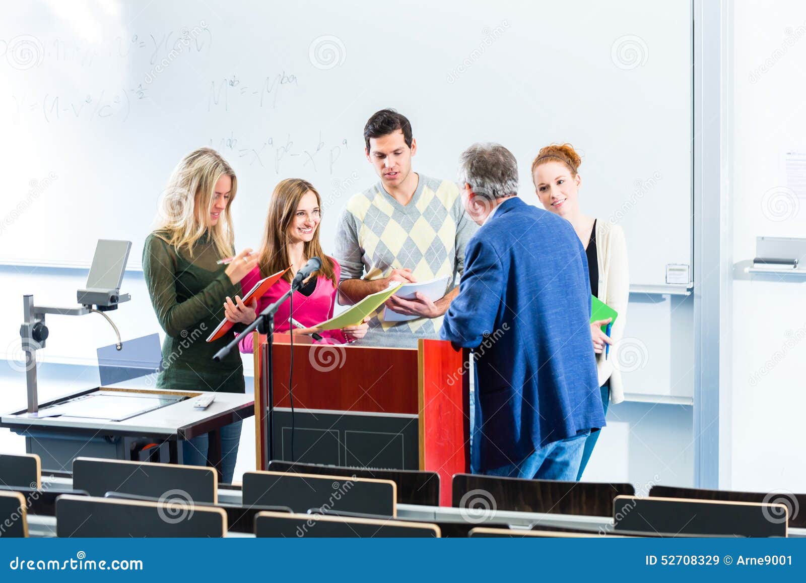 Students Asking Professor in College Auditorium Stock Image - Image of ...