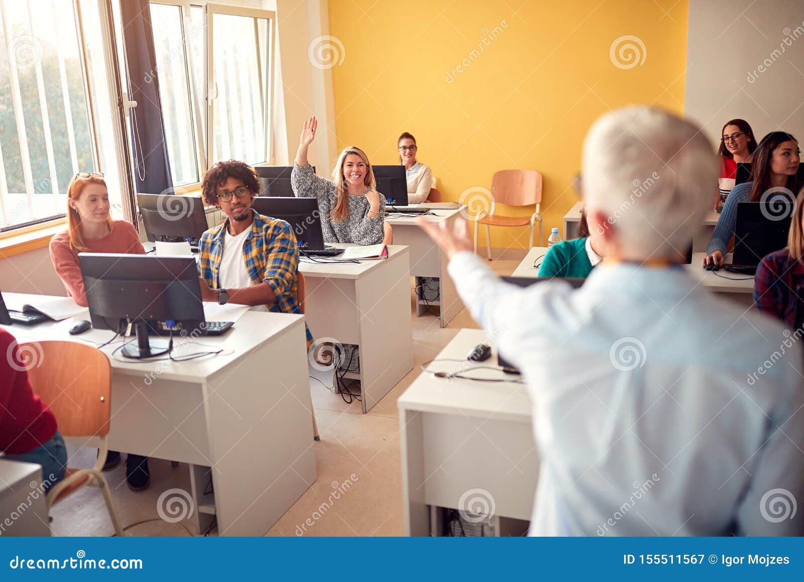 Students Asking Question while Attending Lecture in Campus Stock Image ...