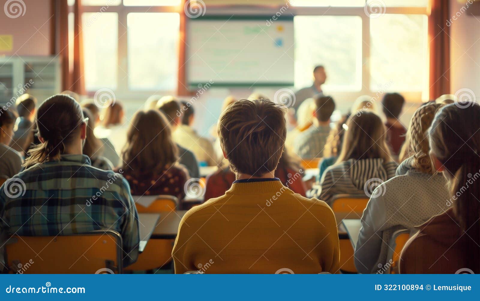 Students Attentively Watching A Presentation On A Smart Board In A ...