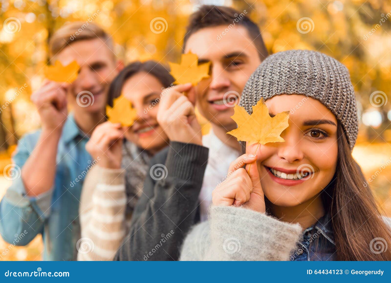 Students in autumn park stock image. Image of fall, holidays - 64434123