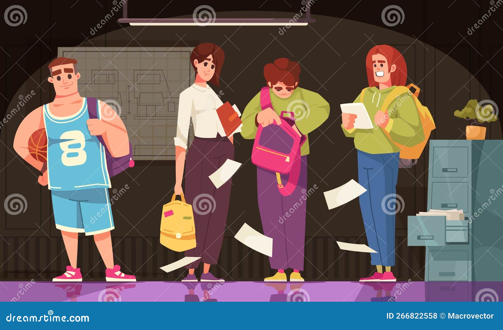 Students Backpacks Cartoon stock vector. Illustration of social - 266822558