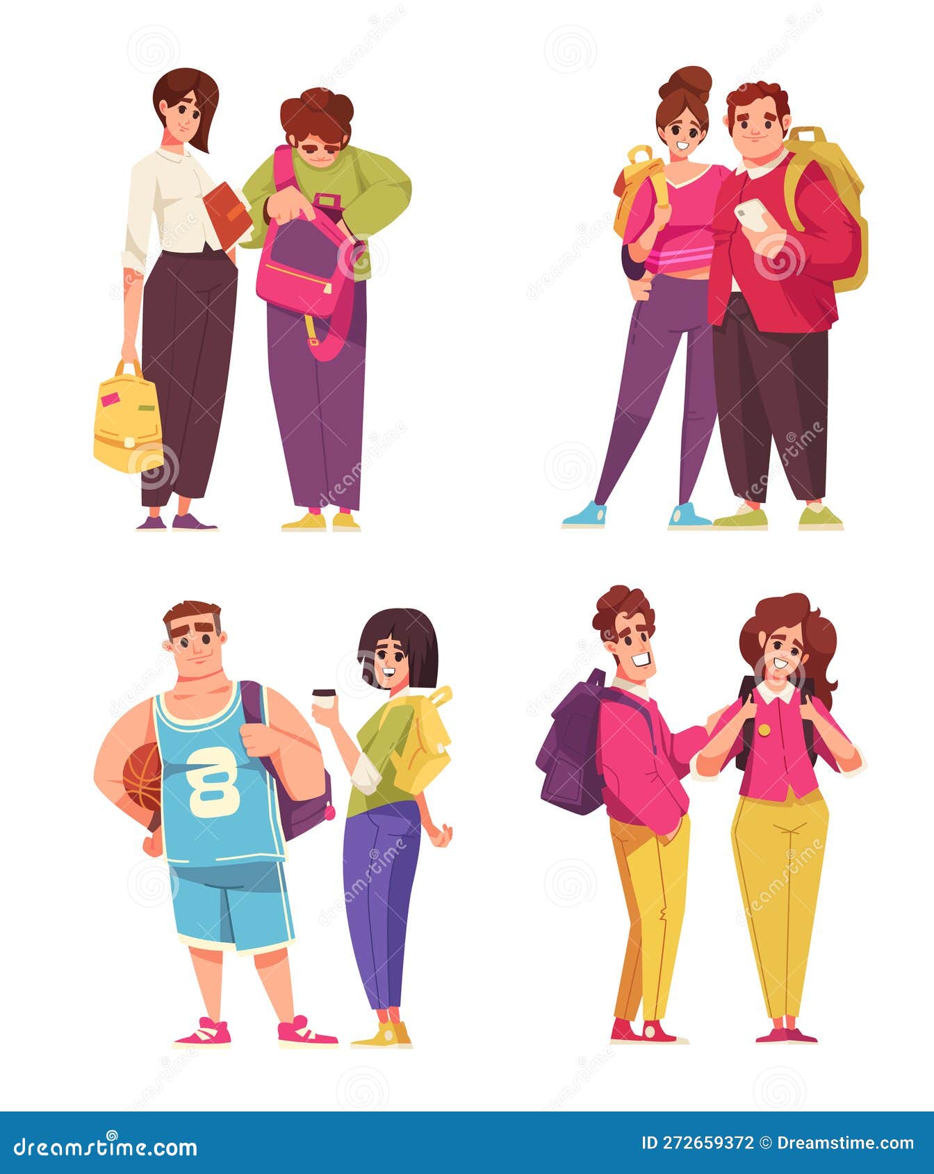 Students Backpacks Set stock vector. Illustration of chatting - 272659372