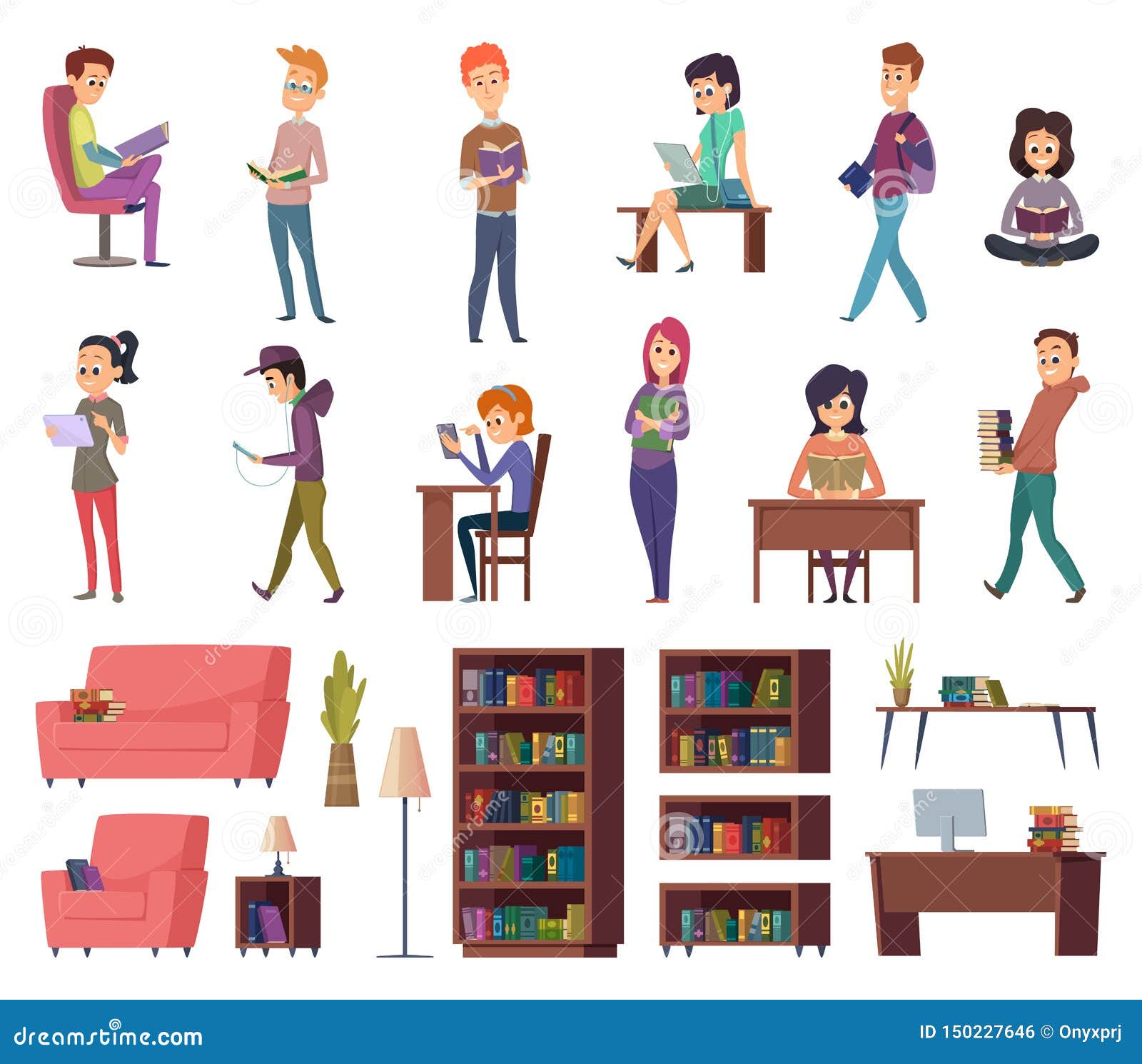 Students with Books. People in Library Reading in Bibliotheque School ...