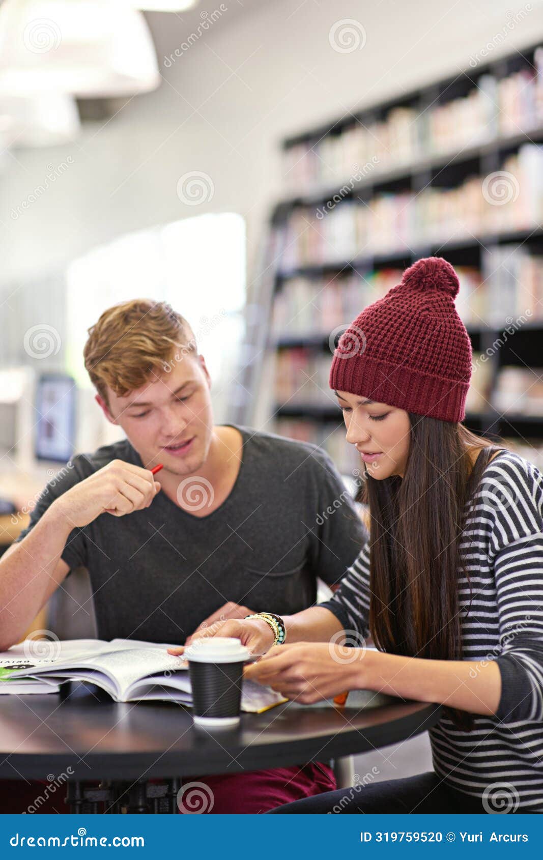 Students, Boy and Girl for Teamwork in Library for Assignment, Academic ...