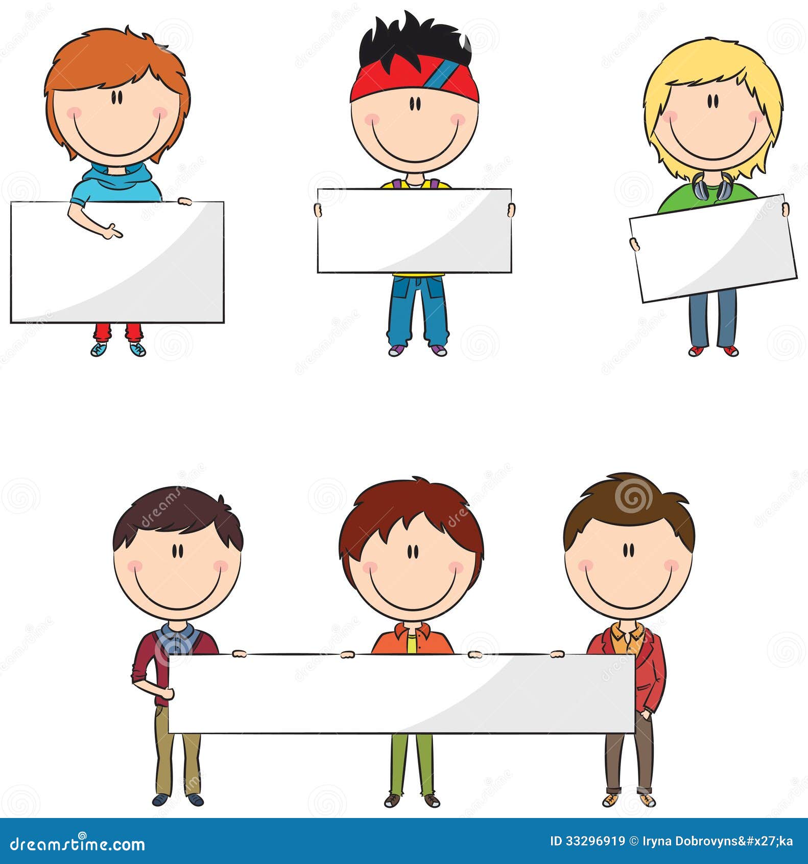 Students boys with banners stock vector. Illustration of advertisement ...