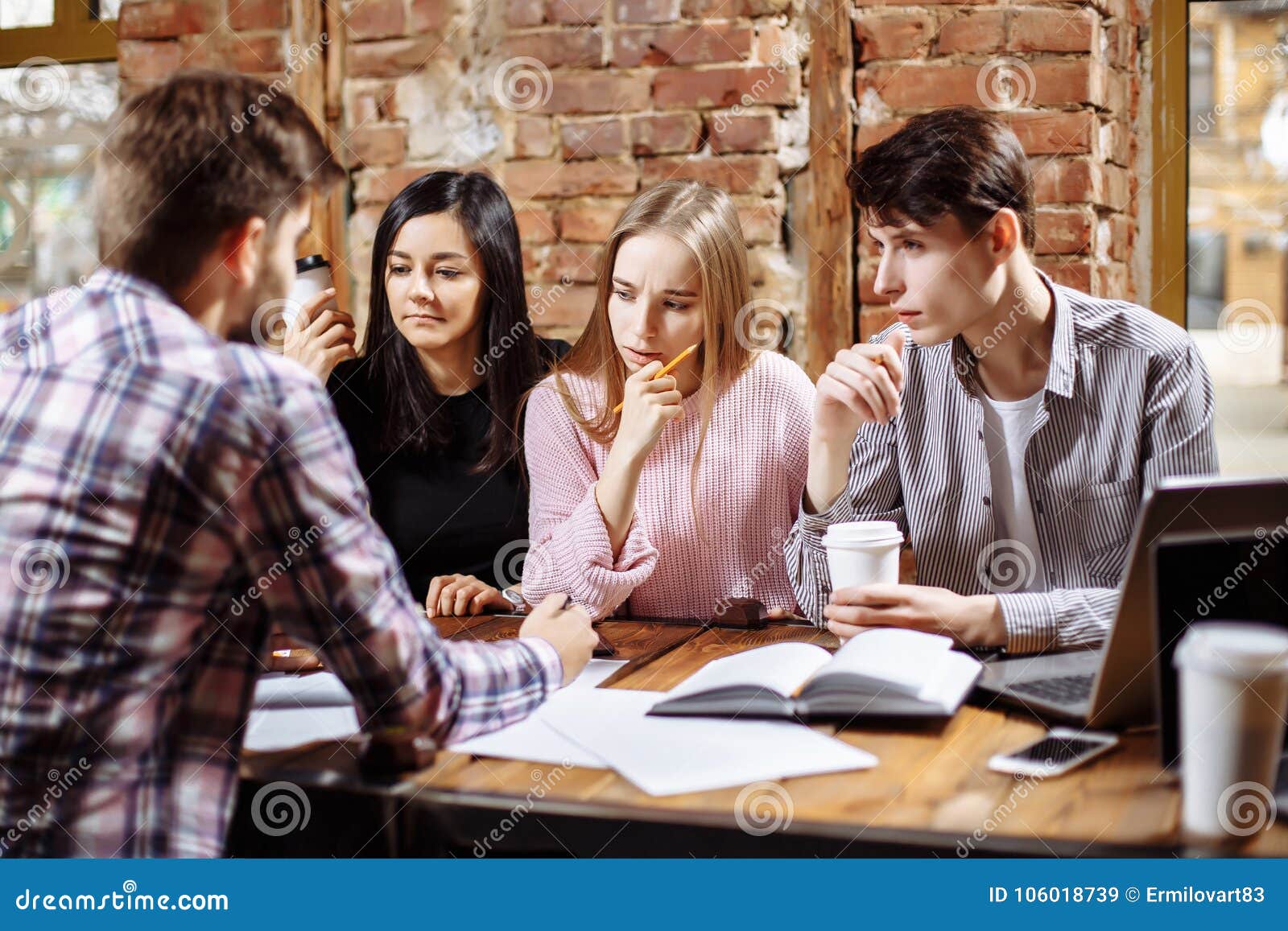 Students in the Cafe Study Together. Education Concept. Stock Image ...