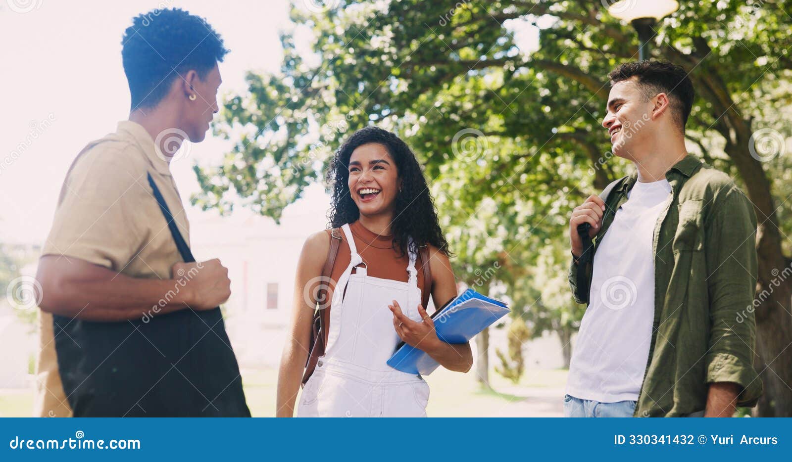 Students, Campus and Friends Laughing in Park for Break, Funny ...