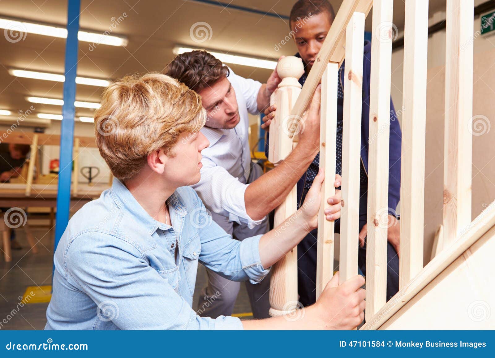 Students in Carpentry Class Working on Staircase Stock Photo - Image of ...