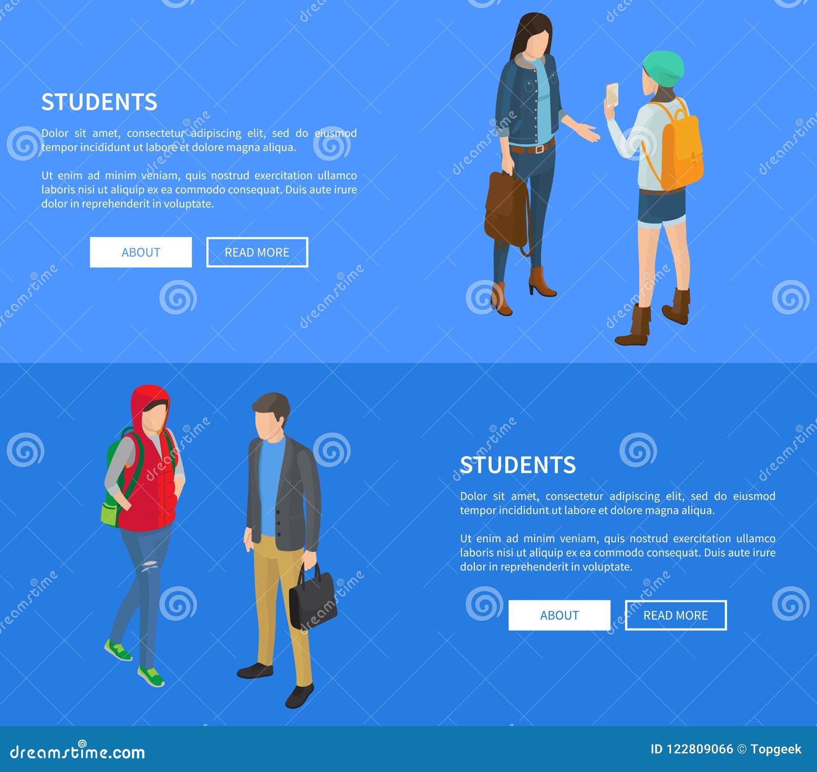 Students Cartoon Characters Posters Vector Set Stock Vector ...